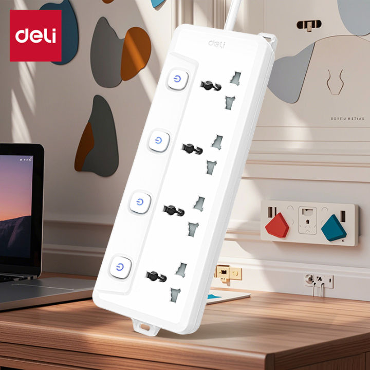 Deli Universal Hole Power Strip 4 Component Control 2/3/5M PE Bag ...