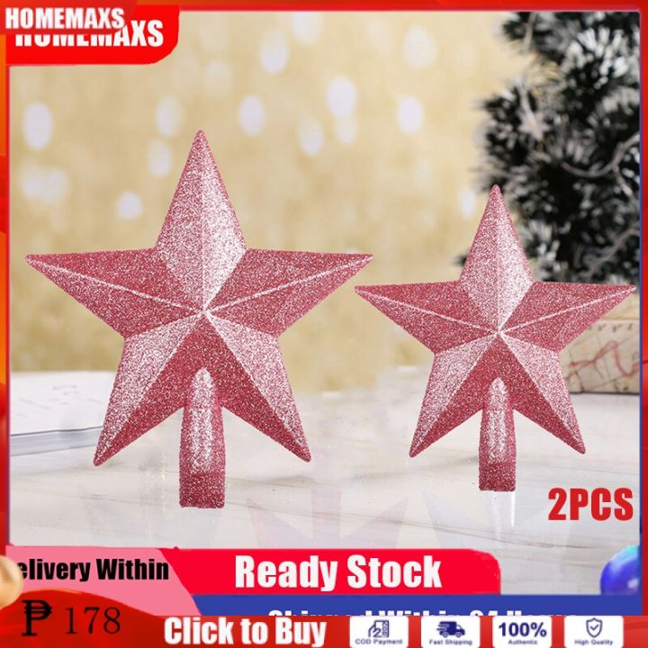 HOMEMAXS 2pcs Christmas Tree Decoration Glittering Pink Star Topper ...