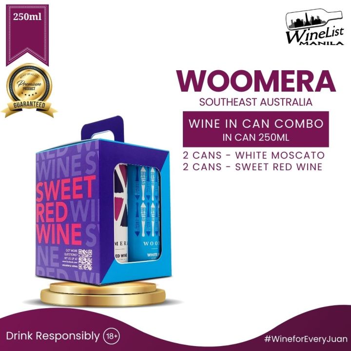 Woomera Wine In Can Combo, Sweet Red Wine and White Moscato Wine 2 Cans ...