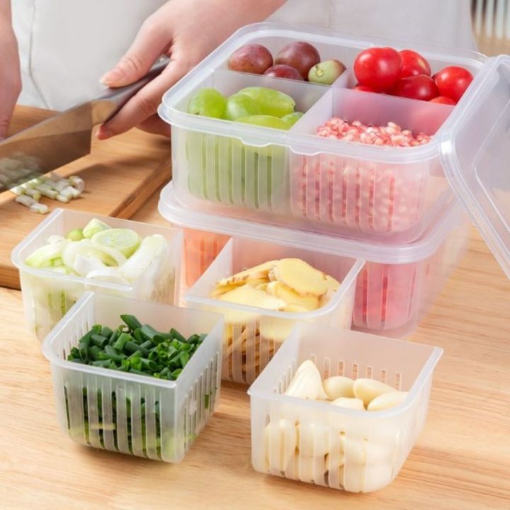 J2UQR3 PP Onion Storage Box Divided Keep Fresh Drain Storage Box ...