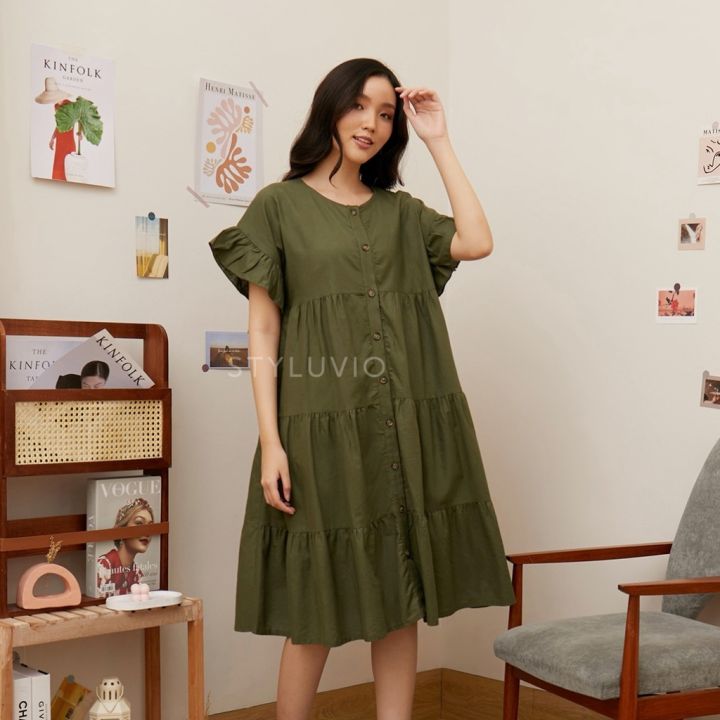 ANNA Ruffle Linen Loose Dress / Baju Flare Panel Busui Bumil Friendly ...