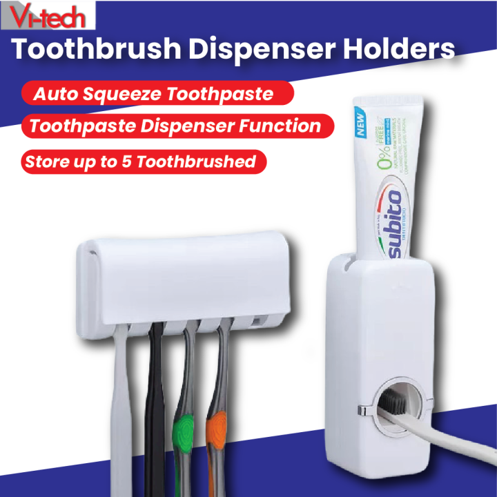 Automatic Touch Me Toothpaste Dispenser with Wall Mount Toothbrush ...