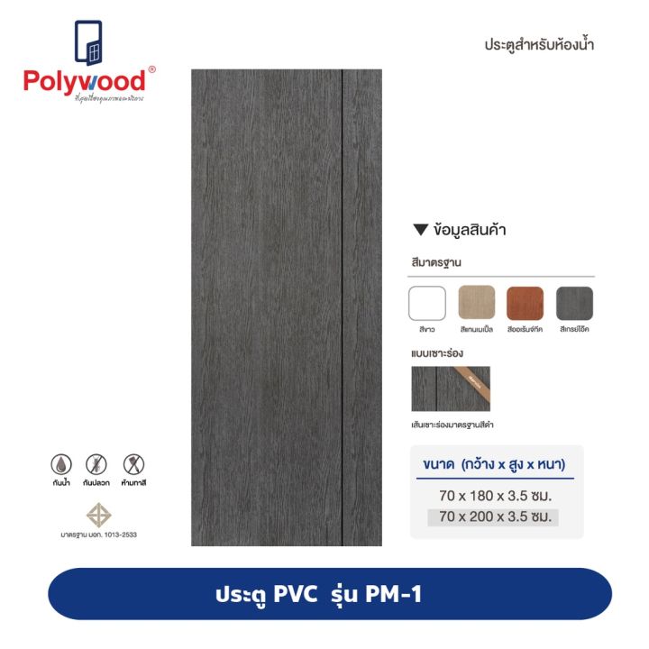 🏠 ส่งถึงบ้าน ประตูห้องน้ำ PVC 70x200 รุ่น M-Series [ PM1 ] #แบบเจาะ [Polywood] | Lazada.co.th