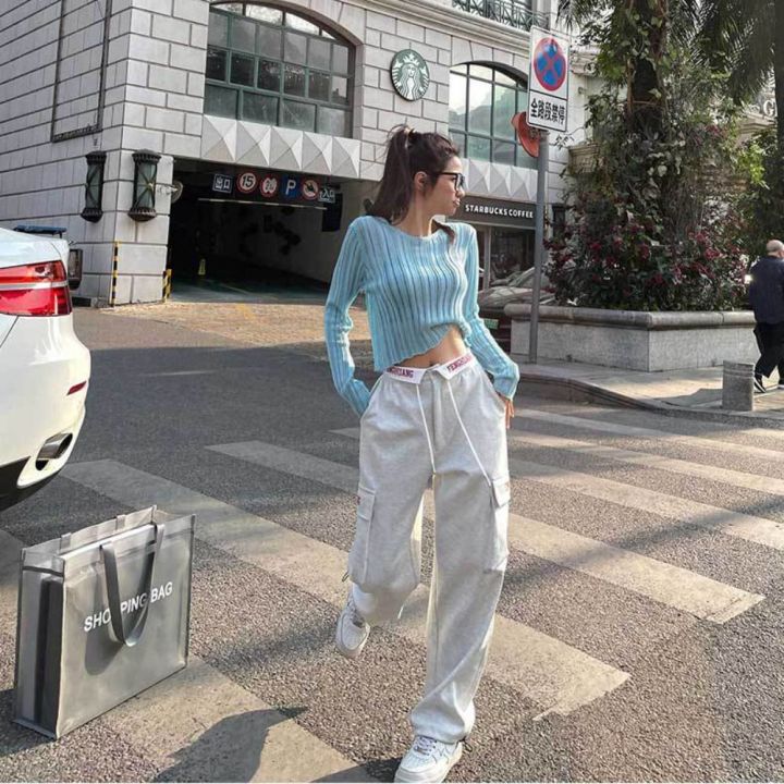 Hi Mia Y2k Female Hip Hop Trousers Letter Big Pockets Women Sweatpants