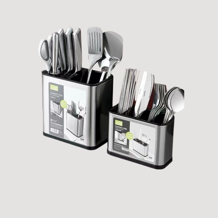 Stainless Steel Cutlery Holder Utensils Organiser Knife Rack Dish ...
