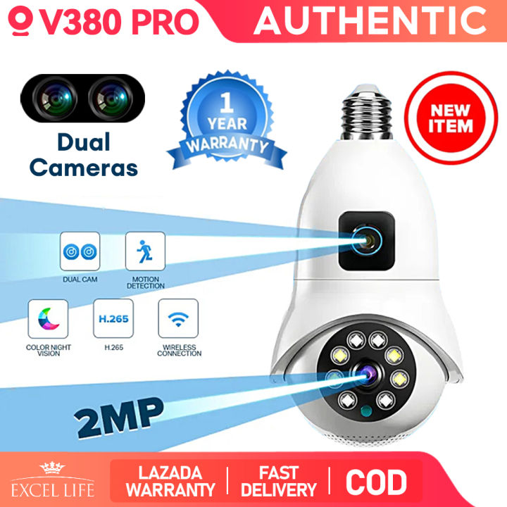 V380 PRO S5 Dual Lens Bulb CCTV Camera PTZ Monitoring WithHuman Detection Auto Tracking Color ...