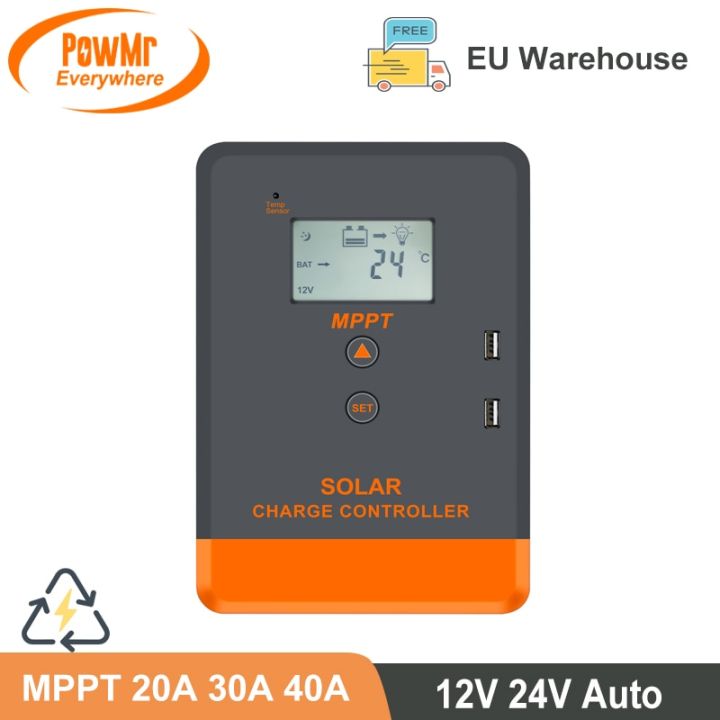 Powmr MPPT Solar Panel Charger Controller 20A 30A 40A 12V 24V Auto LCD ...