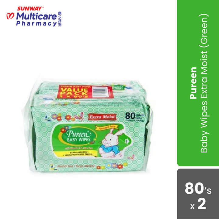 Pureen Baby Wipes Extra Moist 80's x2 (Green) | Lazada