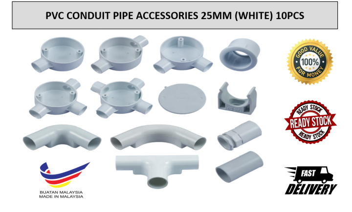 10PCS PVC CONDUIT PIPE ACCESSORIES 25MM (WHITE) – CIRCULAR BOX 1 2 3 4 ...