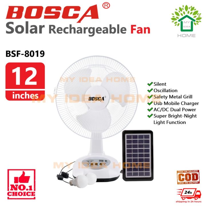 BOSCA Solar Rechargeable Electric Fan Stand Fan with LED light TWO LED ...