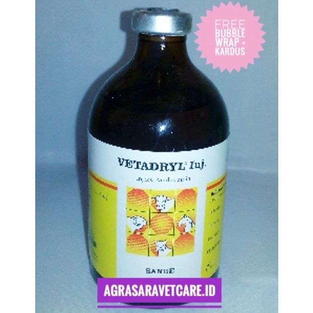 VETADRYL INJ 100ml (Diphenhydramine) Antihistamin Anti Alergi obat ...