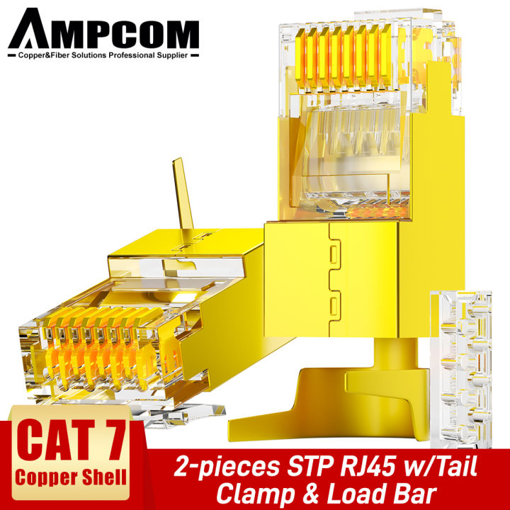 AMPCOM CAT7 RJ45 Connector with Load bar, Two-Piece Suit 10Gbps STP Modular Plug for cat7 CAT6A ...