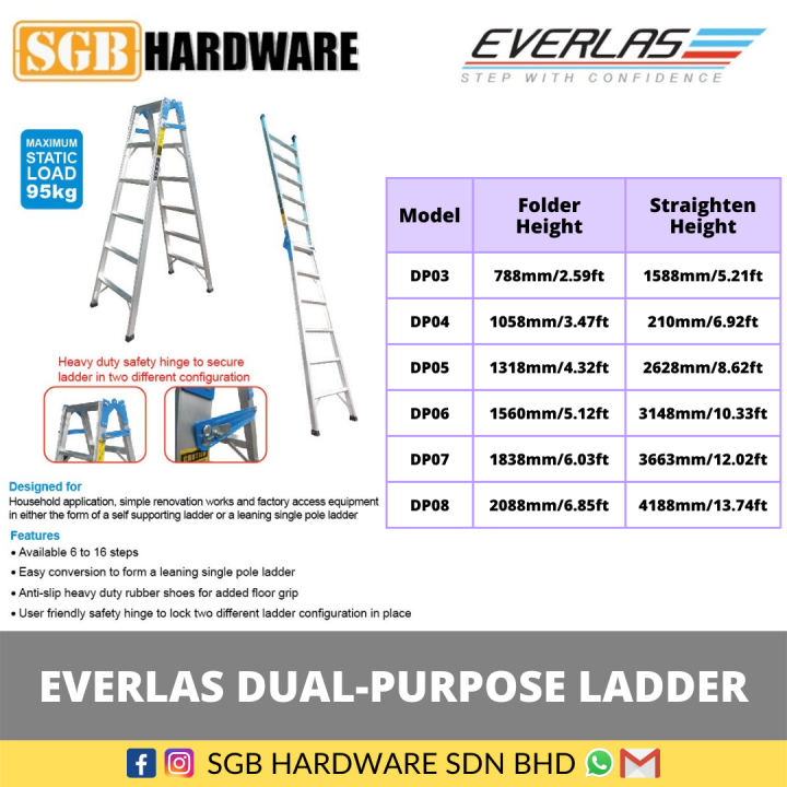 Everlas Dual Purpose Ladder 03 Steps - 08 Steps + | Lazada