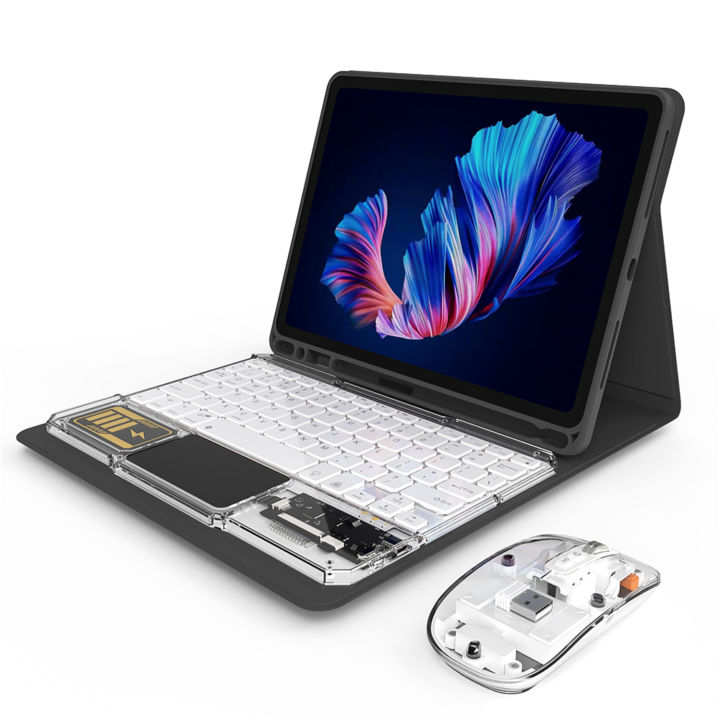 Transparent Bluetooth Keyboard Mouse Case for Samsung Galaxy Tab S9 FE ...