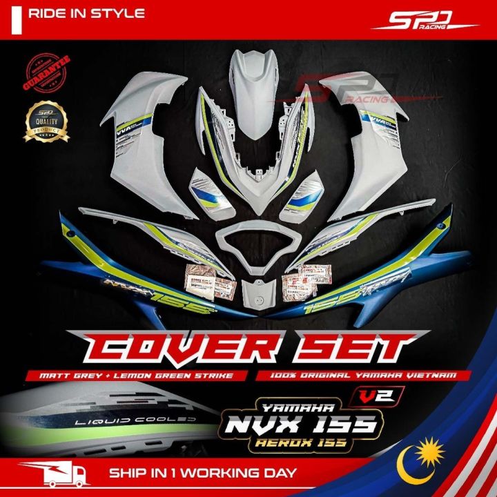 Cover Set NVX 155 Matt Grey + Lemon Green Strike 2024 Yamaha 100% ...