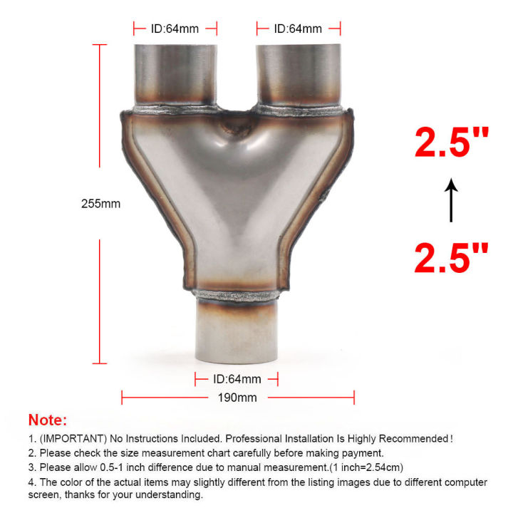2.5inch-2.5inch Universal Custom Car Exhaust Y-Pipe Stainless Steel Exhaust Y type Pipe Adapter ...