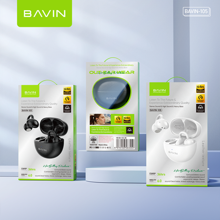 BAVIN BA105 TWS Hi-Res Audio Bluetooth 6.0 Wireless Open-Ear Clip ...