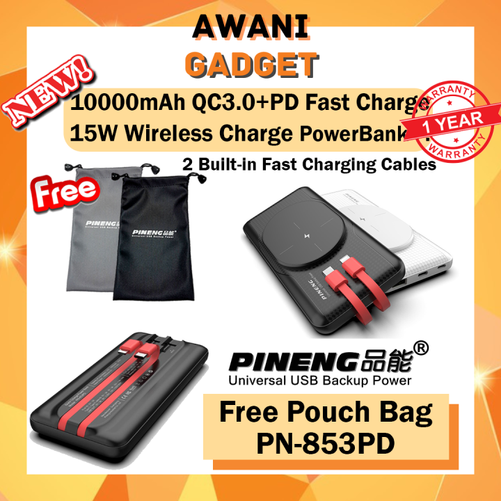 Original Pineng Powerbank 10000mAh Power Bank PN-853PD Wireless ...