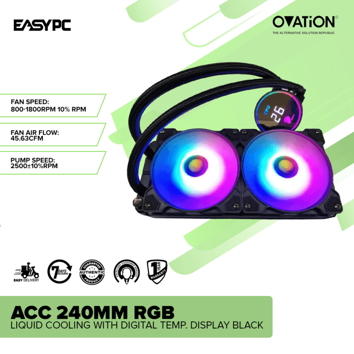 EasyPC | Ovation ACC 240mm CPU Liquid Cooler| RGB with Digital Temp ...