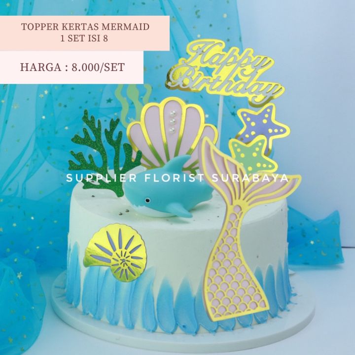 [1 SET ISI 8] TOPPER KERTAS MERMAID HIASAN KUE TART EKOR IKAN PUTRI ...