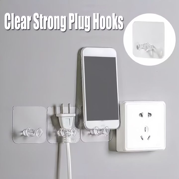 Transparent Home Office Wall Powerful Adhesive Plastic Power Plug Hook ...