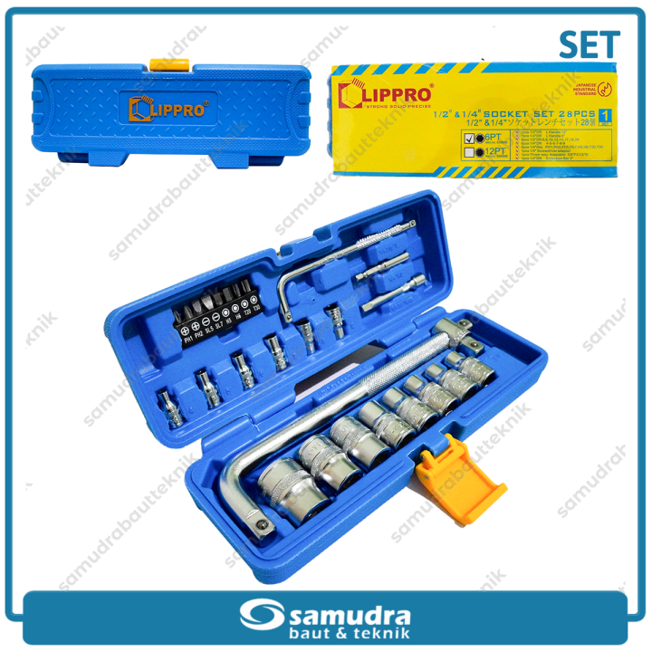 LIPPRO 3338MB Kunci Sok Set 27 pcs Alat Bengkel Motor Socket Set 27pcs ...