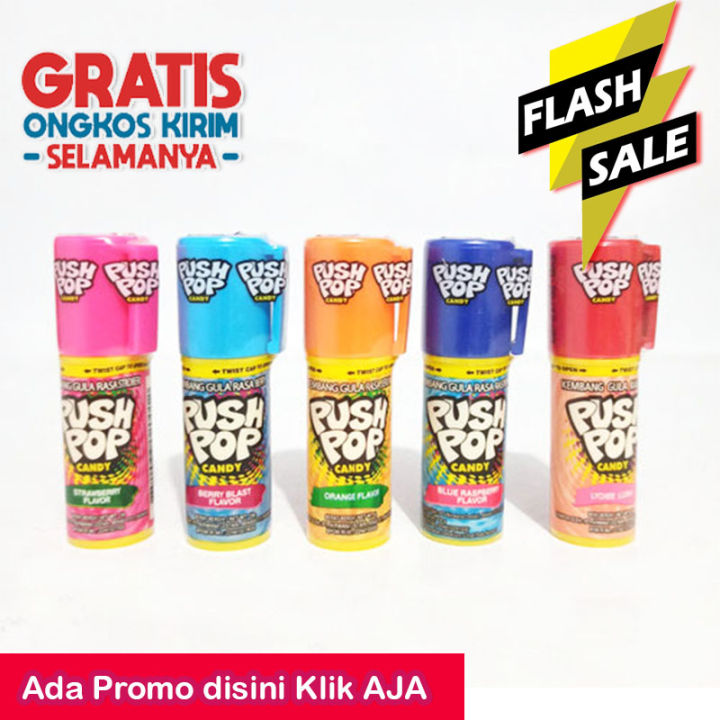 PERMEN STIK PUSH POP CANDY 14GR blueberry strawberry lyche orange ...