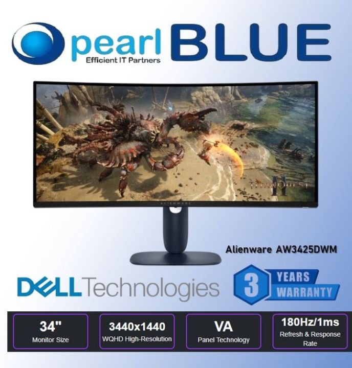 Alienware AW3425DWM 34inch WQHD 180Hz,1ms Curved Gaming LED Monitor ...