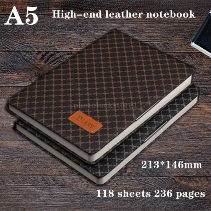Super thick A5 grid leather-bound business notebook thick vintage diary ...