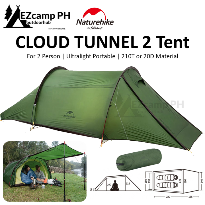 Naturehike CLOUD TUNNEL Camping Tent 2.6kg Ultralight 2 Person 210T 20D ...