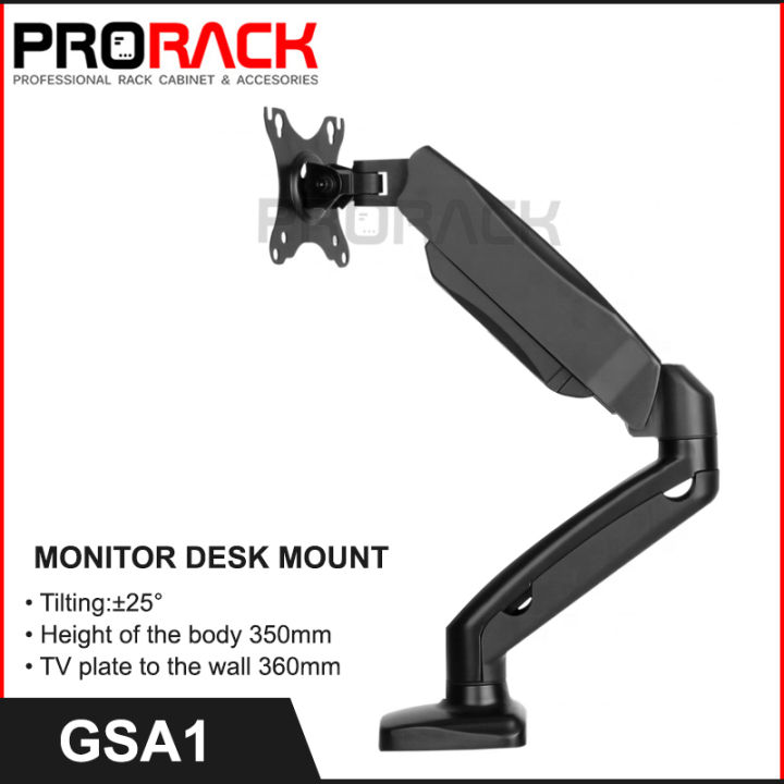 PRORACK GSA1 Single Gas Lift Monitor Desk Mount with C-Clamp and Grommet Full Motion Swivel ...
