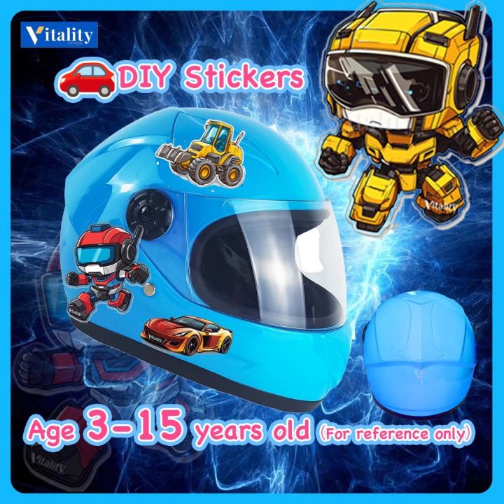 Blue Full Face Helmet For Motorcycle Kids Boys 2 10 Years Old Stickers ...