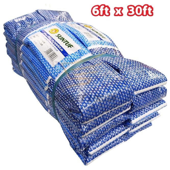 SUNTUF Blue White Canvas Sheet Tarpaulin / 6 Feet x 30 Feet/ 6 Kaki x ...
