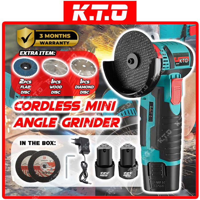 KTO Mini Cordless Angle Grinder 3 Inch Brushless Grinder 12v Battery ...