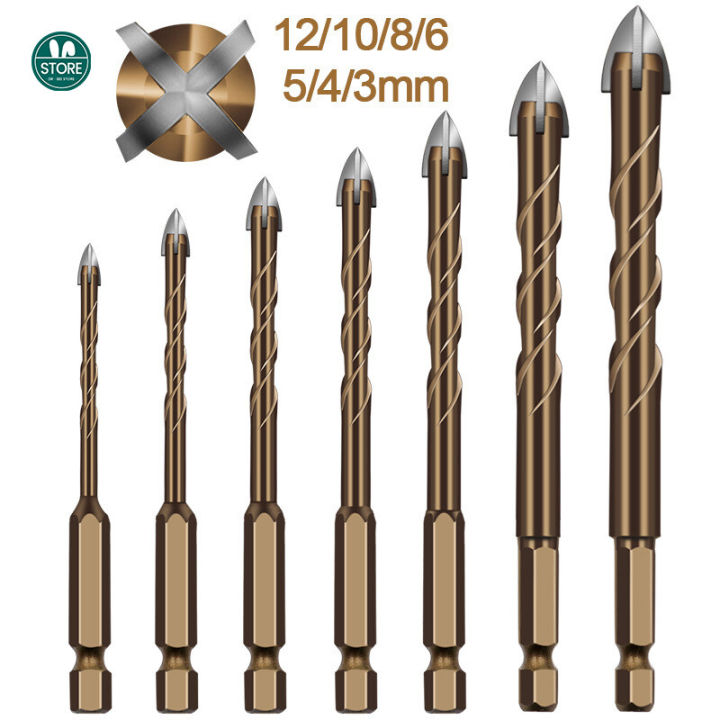 Hexagonal shank spiral groove cross alloy drill bit Ceramic four-edged ...