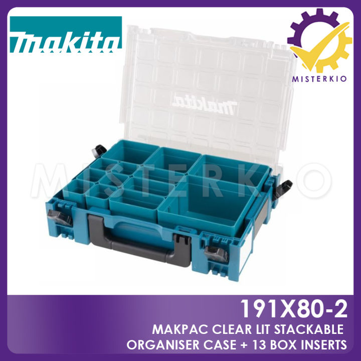 Makita Makpac Clear Lid Stackable Organiser Case + 13 Box Inserts ...