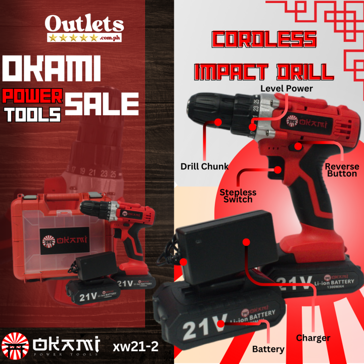 OKAMI JAPAN POWER TOOLS IMPACT DRILL CORDLESS SET (22V) | Lazada PH