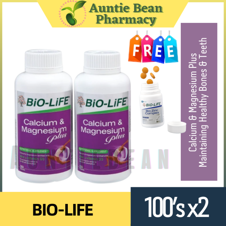 BIO-LIFE CALCIUM & MAGNESIUM PLUS 100 Tablets x 2 bottle exp:05/2023 ...
