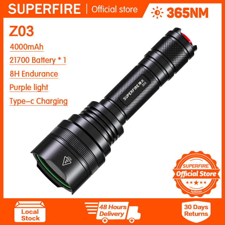 SUPERFIRE Flashlight Z03 365nm UV flashlight Wood Lamp 4000mAh 21700 ...