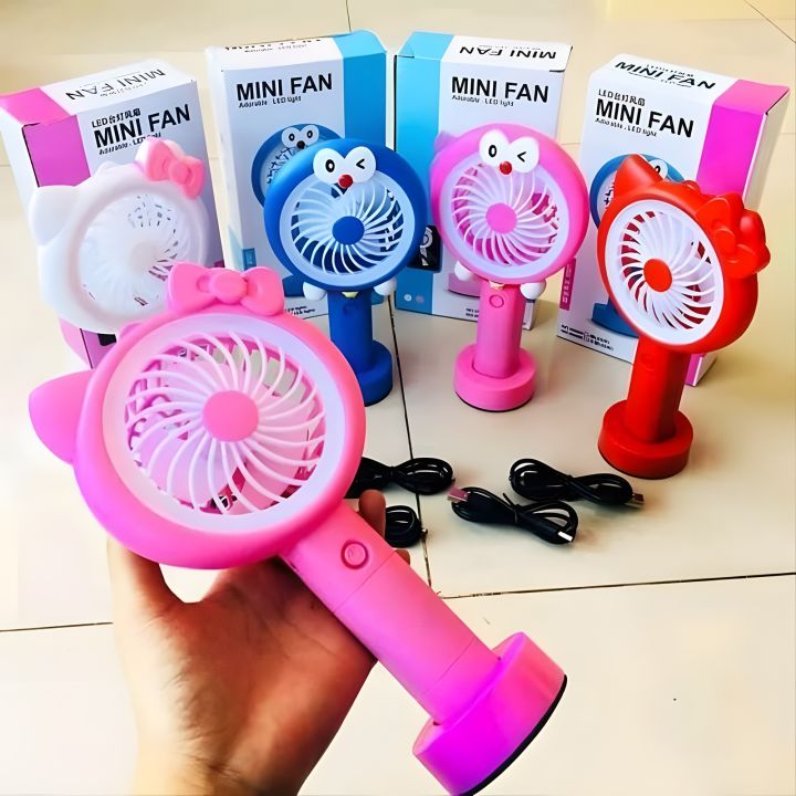 Kipas Angin Mini Karakter Lampu LED-Mini Fan Electric Rechargeable ...