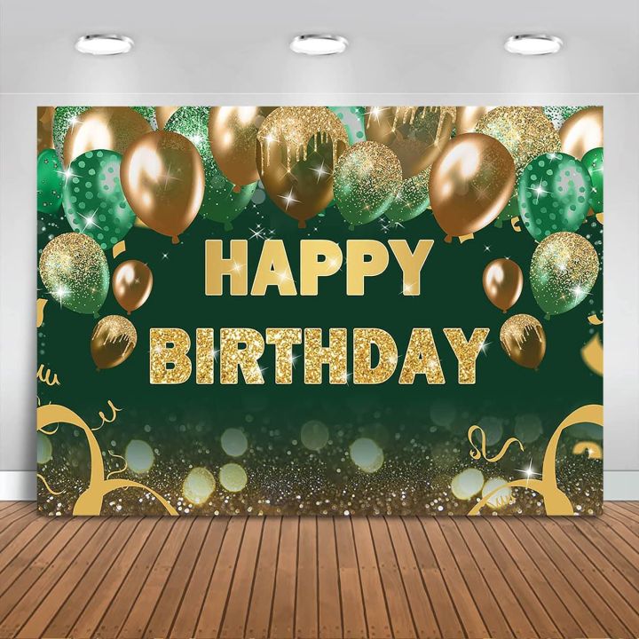 7X5FT Green Happy Birthday Backdrop Green Balloons Cake Table Banner ...