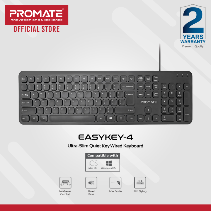 Promate Easykey-4 Ultra-Slim Quiet Keys Wired Keyboard | Lazada PH