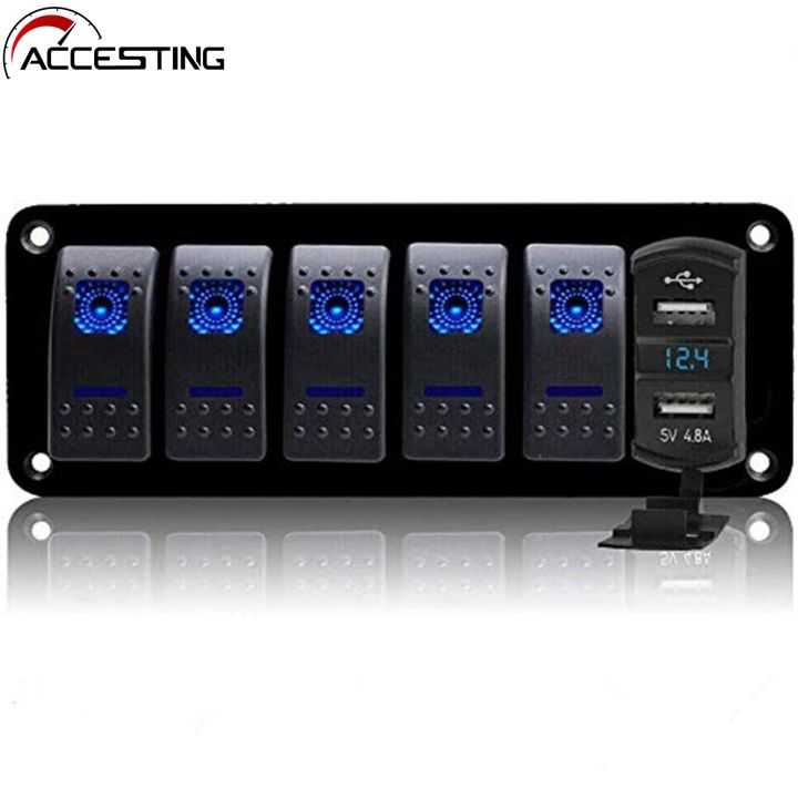 3/4/5 Gang Switch Panel, 12V/24V Toggle Rocker Switch Panel 4.8A Dual ...