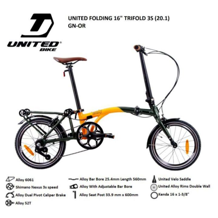 Sepeda Lipat 16 inch Folding Bike United Trifold 3S 2021 BARU MURAH ...