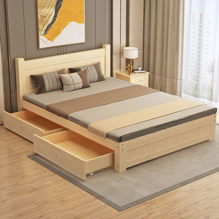 Solid Wood Bed 1.8 Double Bed Super Single Bed Bed Frame with Drawer ...