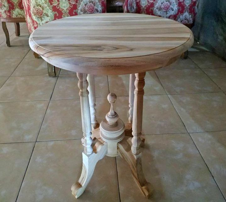 meja sisi bulat kecil kayu jati mentahan antik | Lazada Indonesia
