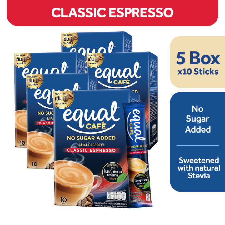 Equal Cafe Classic Espresso, 3-IN-1 Coffee Mix 10 Sticks - 5 Boxes ...