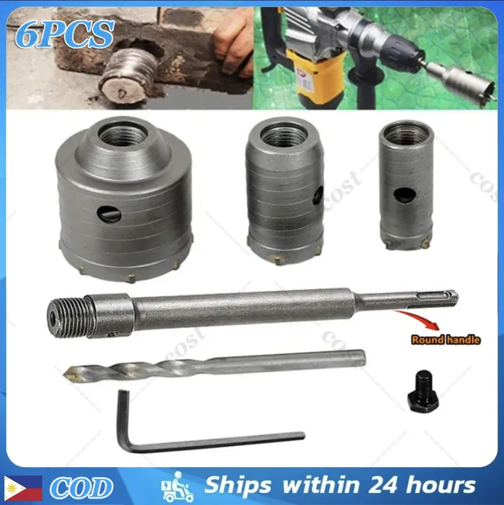 6PCS SDS PLUS Shank 30/40/50mm Concrete Hole Saw Electric Hollow Core ...