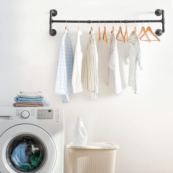 Wall-Mounted Clothes Hanger Metal Clothes Rack Detachable Rod Drying ...