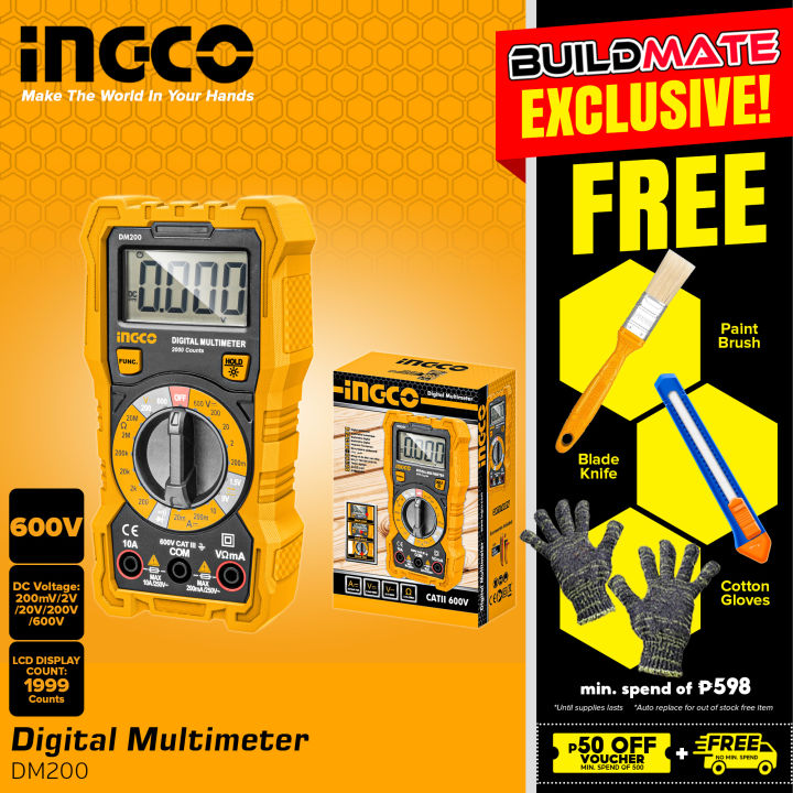 BUILDMATE Ingco Digital Multimeter 600V 1999 Counts AC Volt Multimeter ...